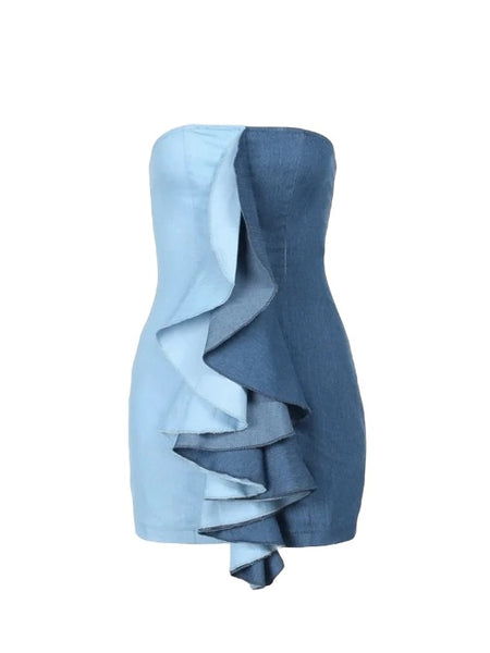 Denim Ruffled Mini Dress – Outfit Made